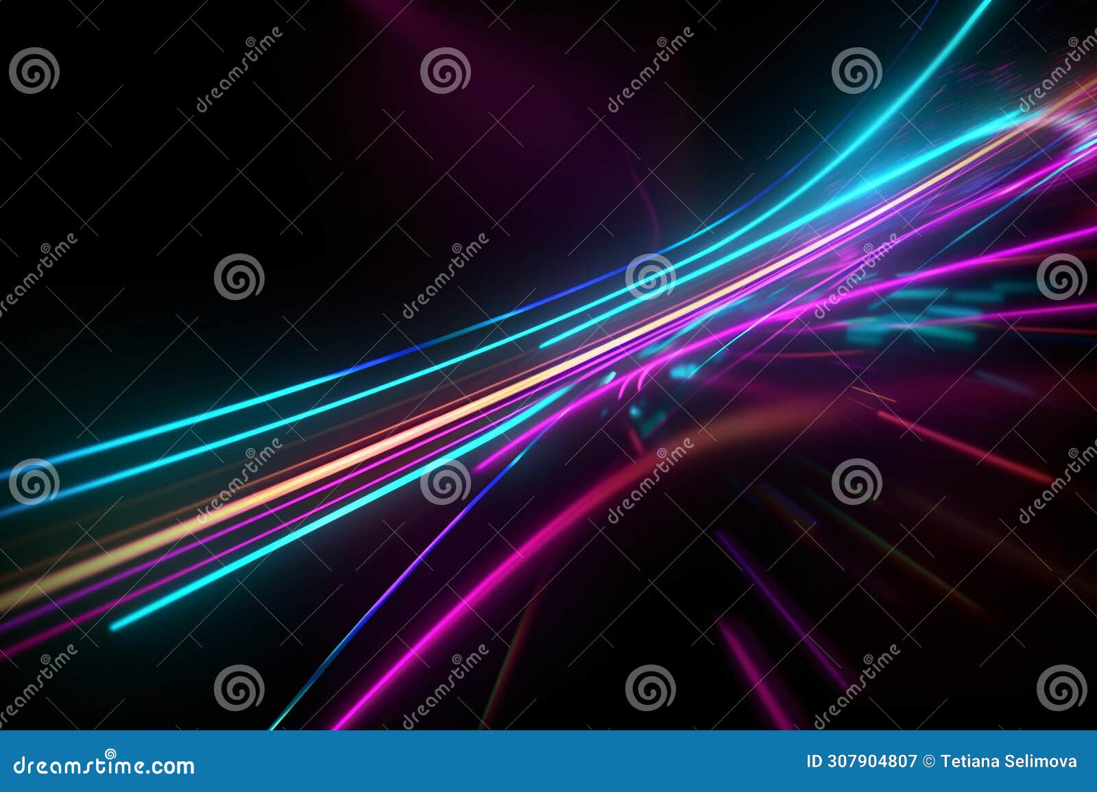 Colorful Neon Light Trails with Motion Effect on Black Background Stock ...