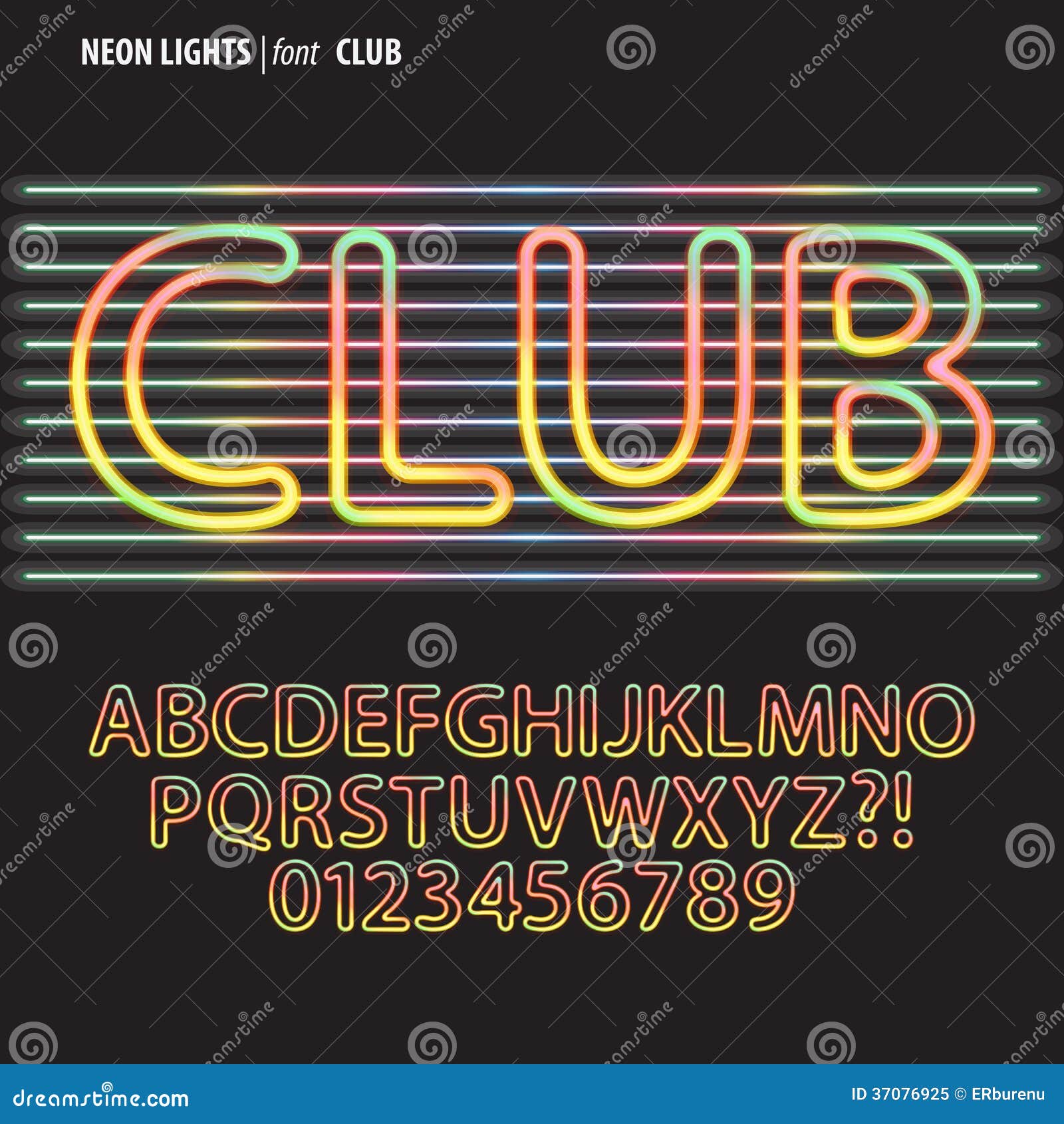 Colorful Neon Lights Alphabet and Digit Vector Stock Vector ...