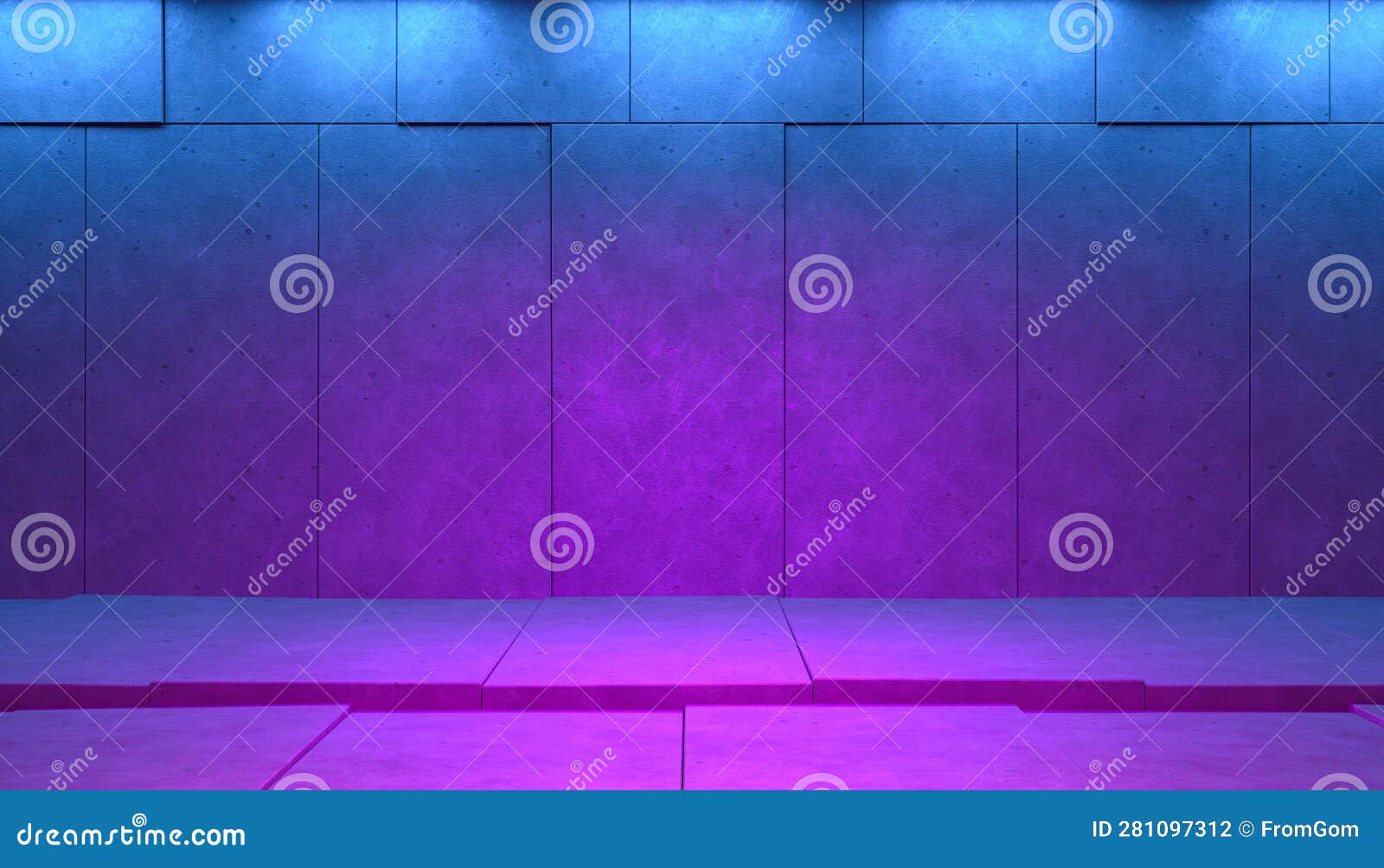 Colorful Neon Lights on Concrete Slabs, Empty Background Scene, 3d ...