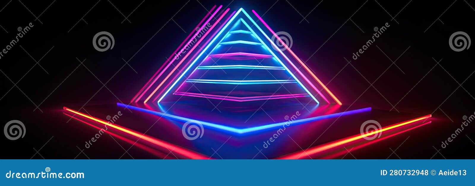 Colorful Neon Lights in Geometric Triangles. Glowing Bright Abstract ...