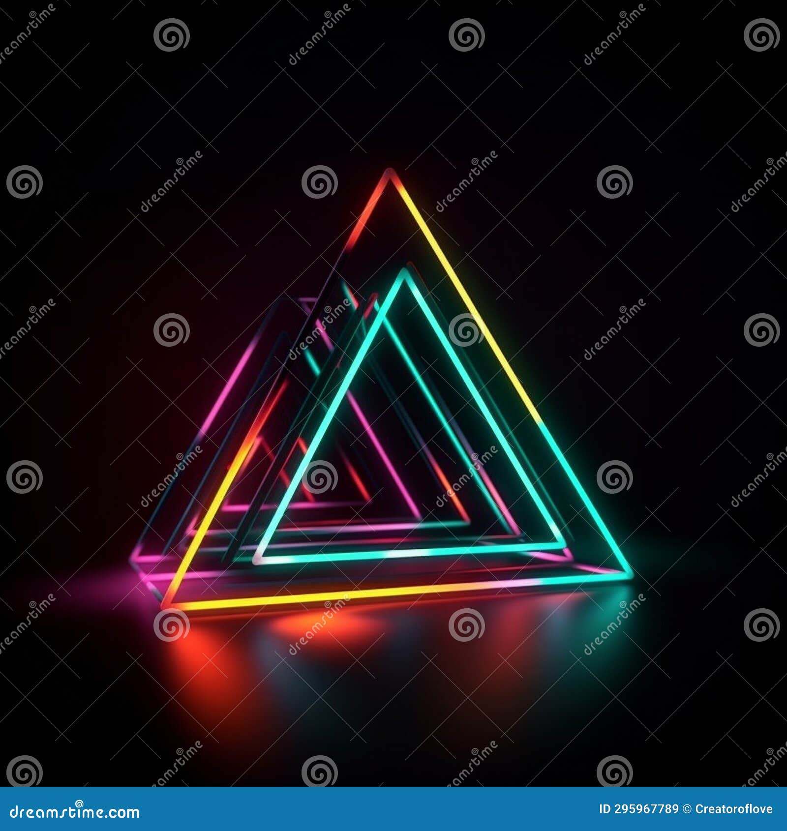 Colorful Neon Lights in Triangle Shape on Dark Background Stock ...