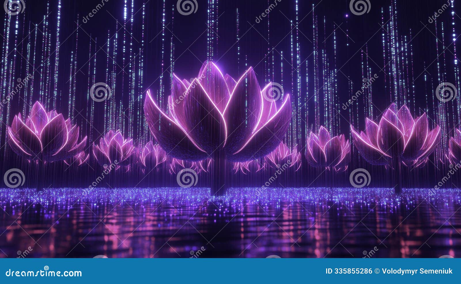 Lotus Flower Illuminated by Vibrant Rainbow Lights with Digital Binary ...