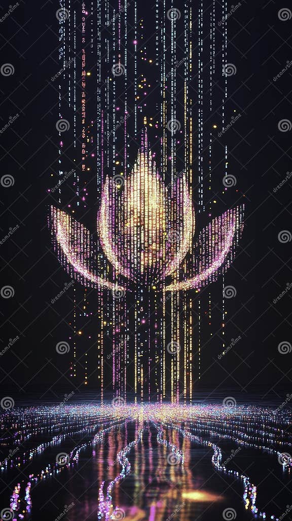 Lotus Flower Illuminated by Vibrant Rainbow Lights with Digital Binary ... Lotus Flower Illuminated by Vibrant Rainbow Lights with Digital Binary ...