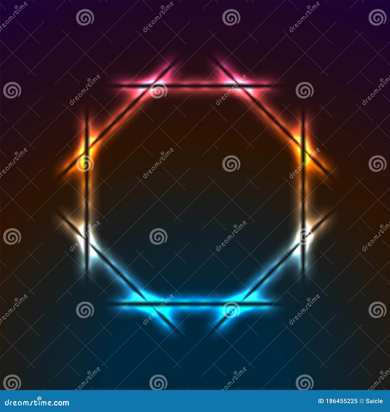 Colorful Neon Luminous Octagon Frame Abstract Retro Background Stock ...