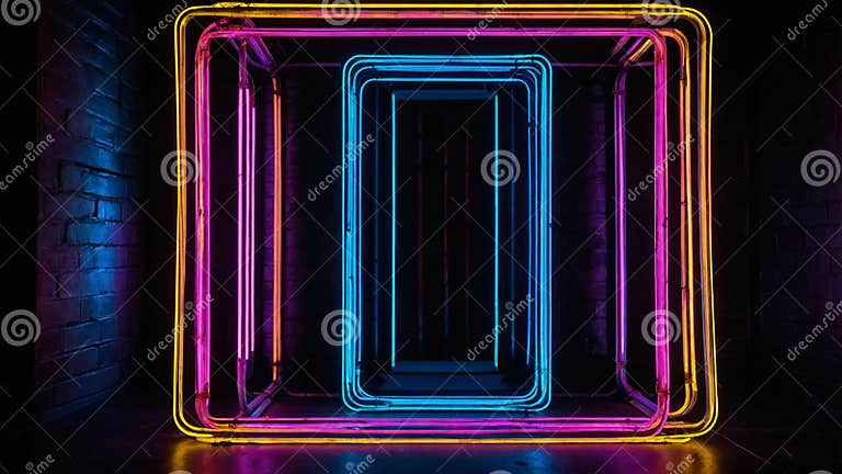 Colorful Neon Rectangles Intertwined in Abstract Concentric Geometric ...
