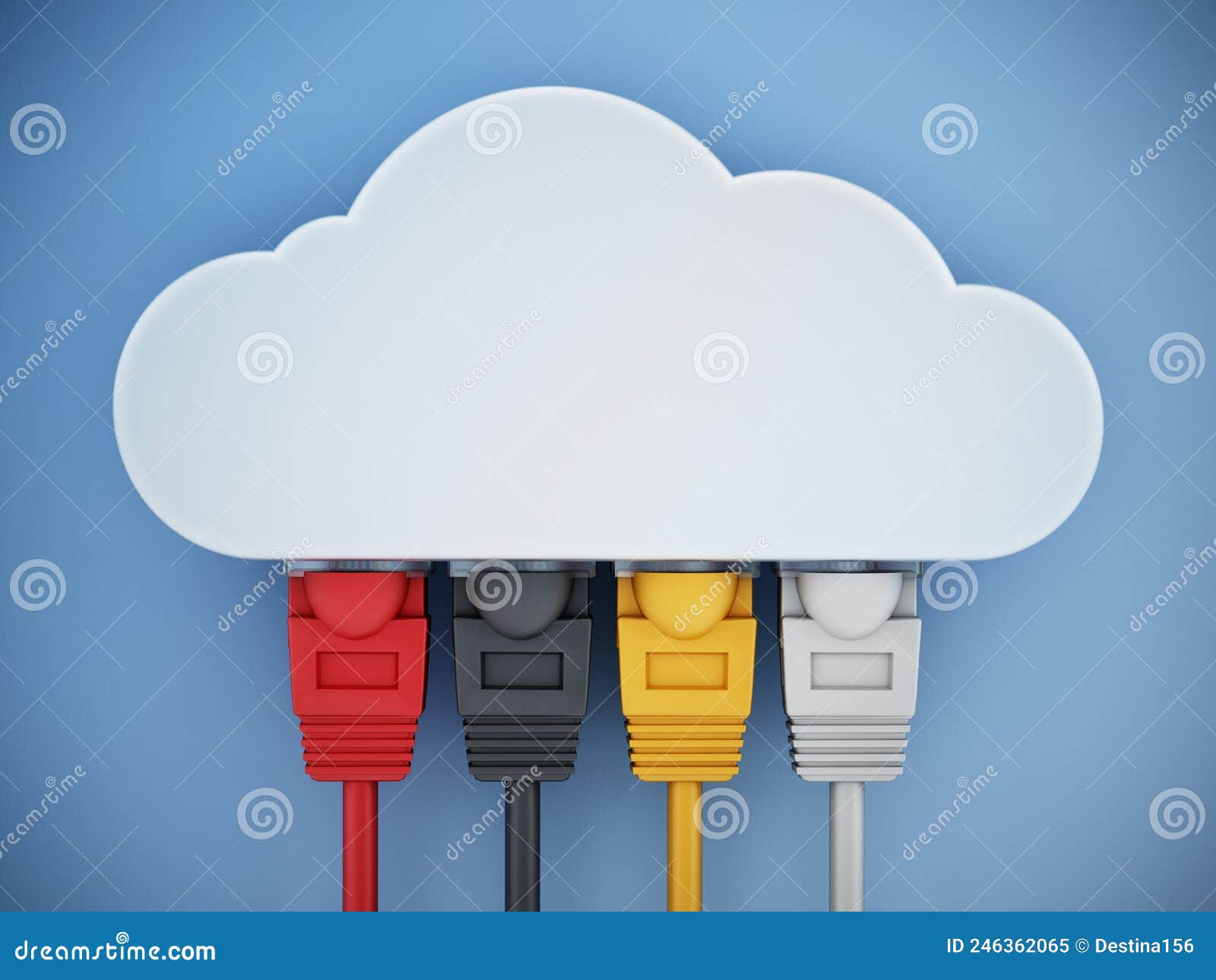 Colorful Network Cables Connected To the Cloud Shape. 3D Illustration ...