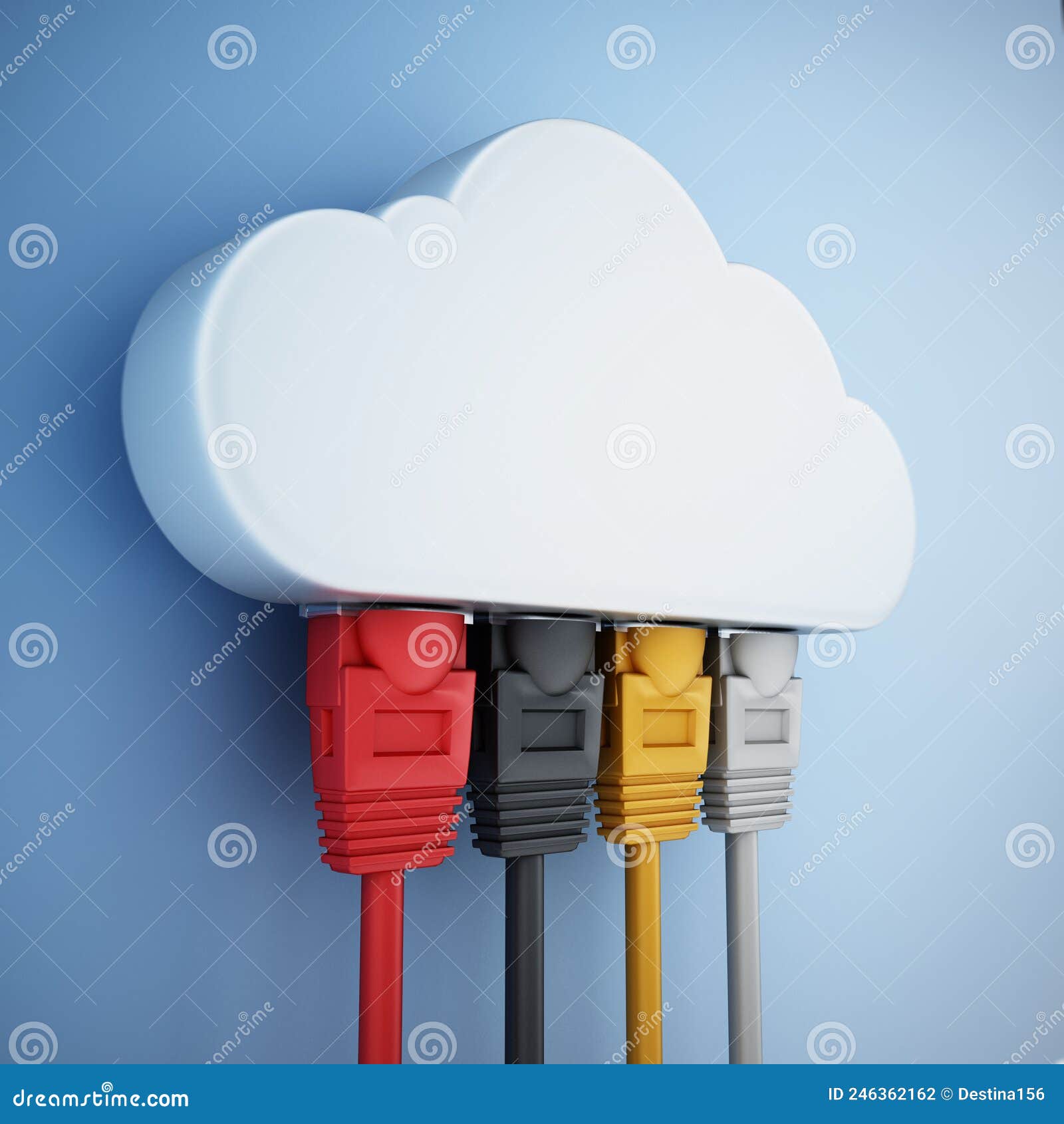 Colorful Network Cables Connected To the Cloud Shape. 3D Illustration ...