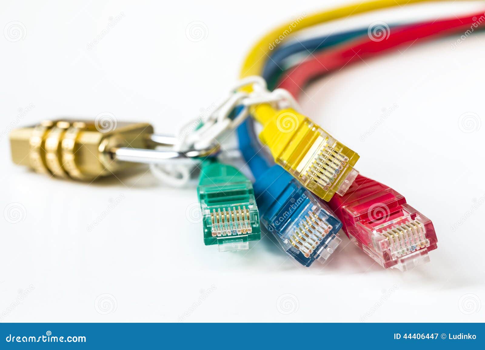 Colorful Network Cables Secured Lock with Chain Stock Image - Image of ...