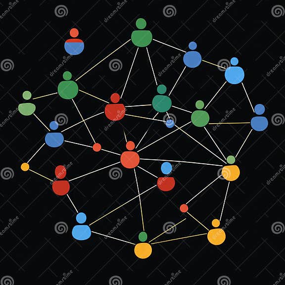 Colorful Network of Connected Nodes on Black Background Stock Photo ...