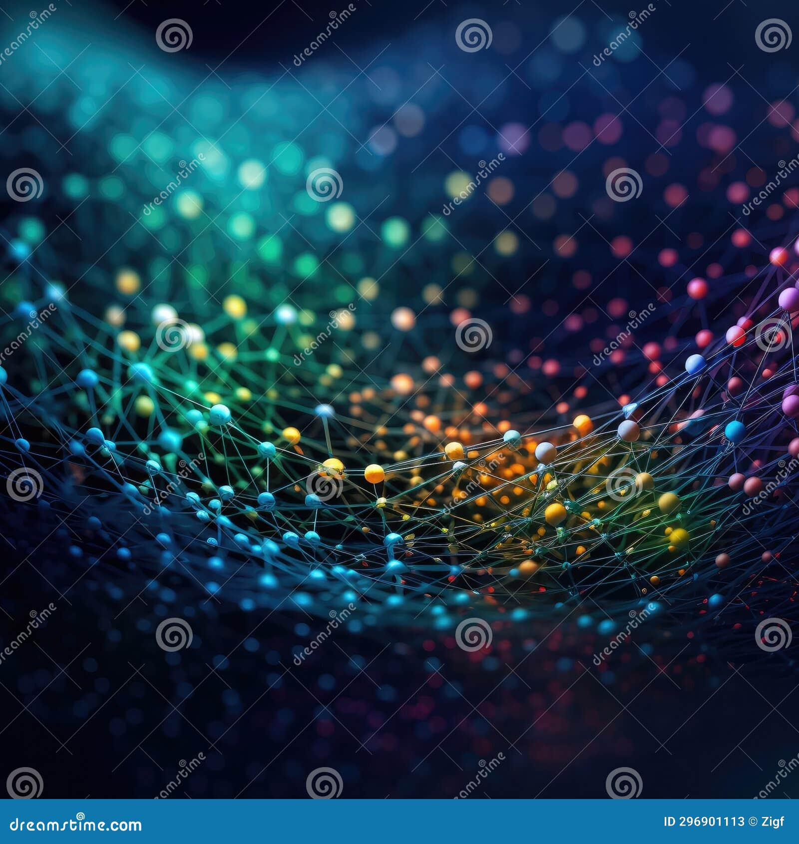 Colorful Network of Dots on a Dark Background Stock Illustration ...