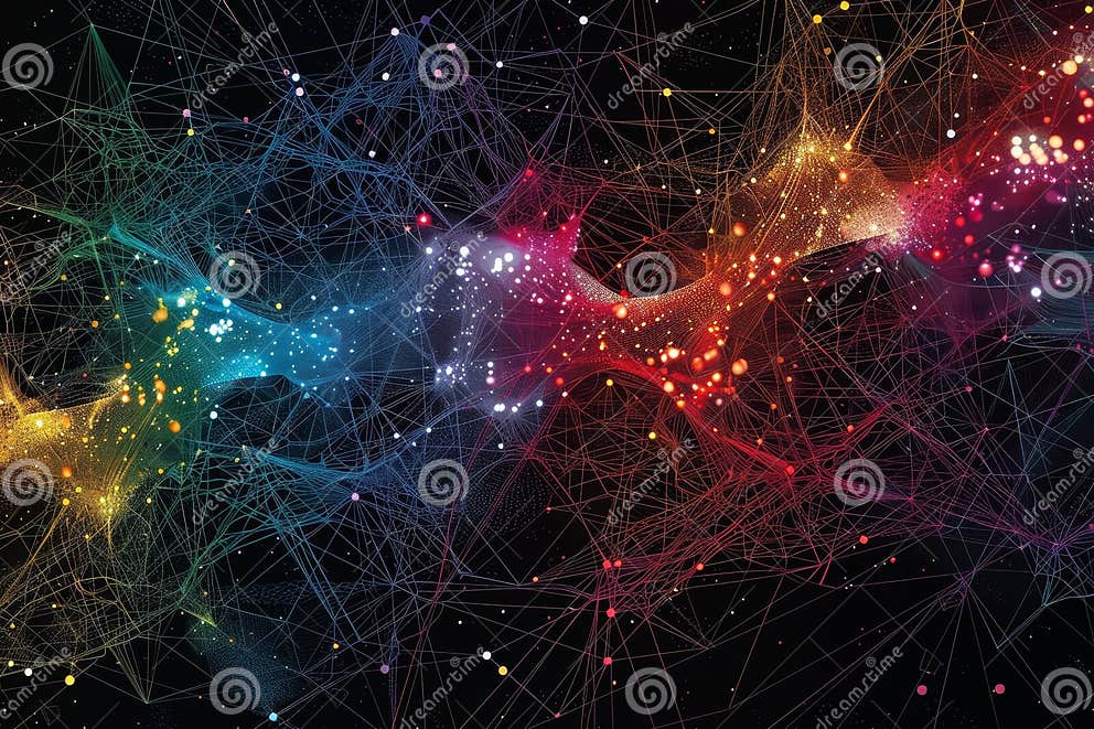 Colorful Network of Interconnected Dots and Lines on a Black Backdrop ...