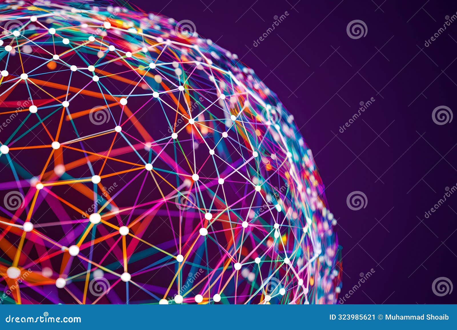 Colorful Network of Interconnected Points, Mesh Structure, Deep Purple ...
