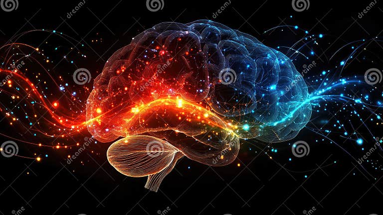 Colorful Neural Brain Visualization with Vivid Light Trails Stock Photo ...