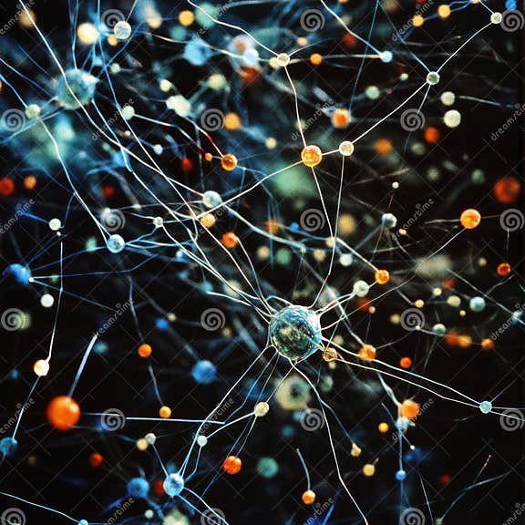 Colorful Neural Network Simulation with Interconnected Nodes and Pathways Stock Photo - Image of ...