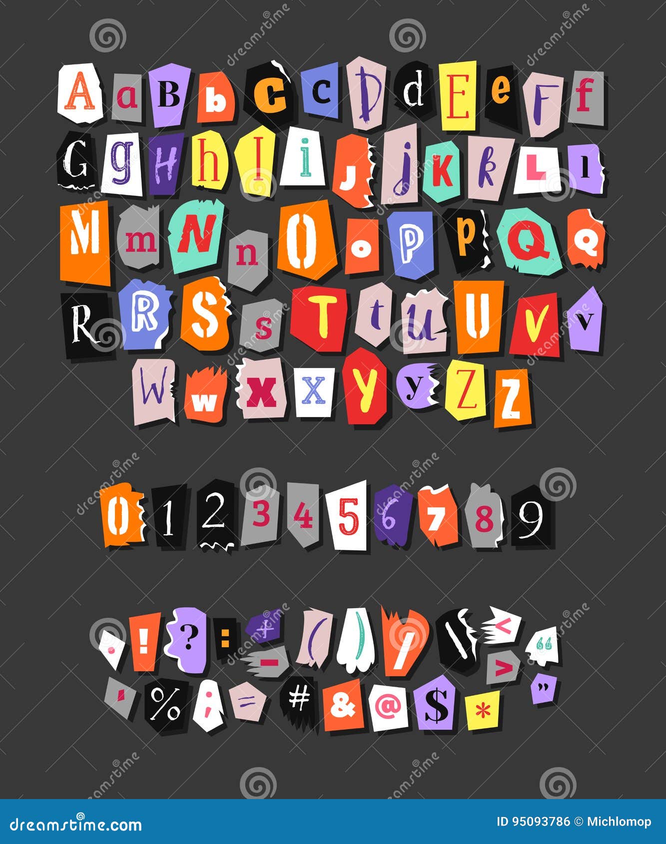 Colorful Newspaper Alphabet. Hand Made Anonymous Set. Vector Letters ...