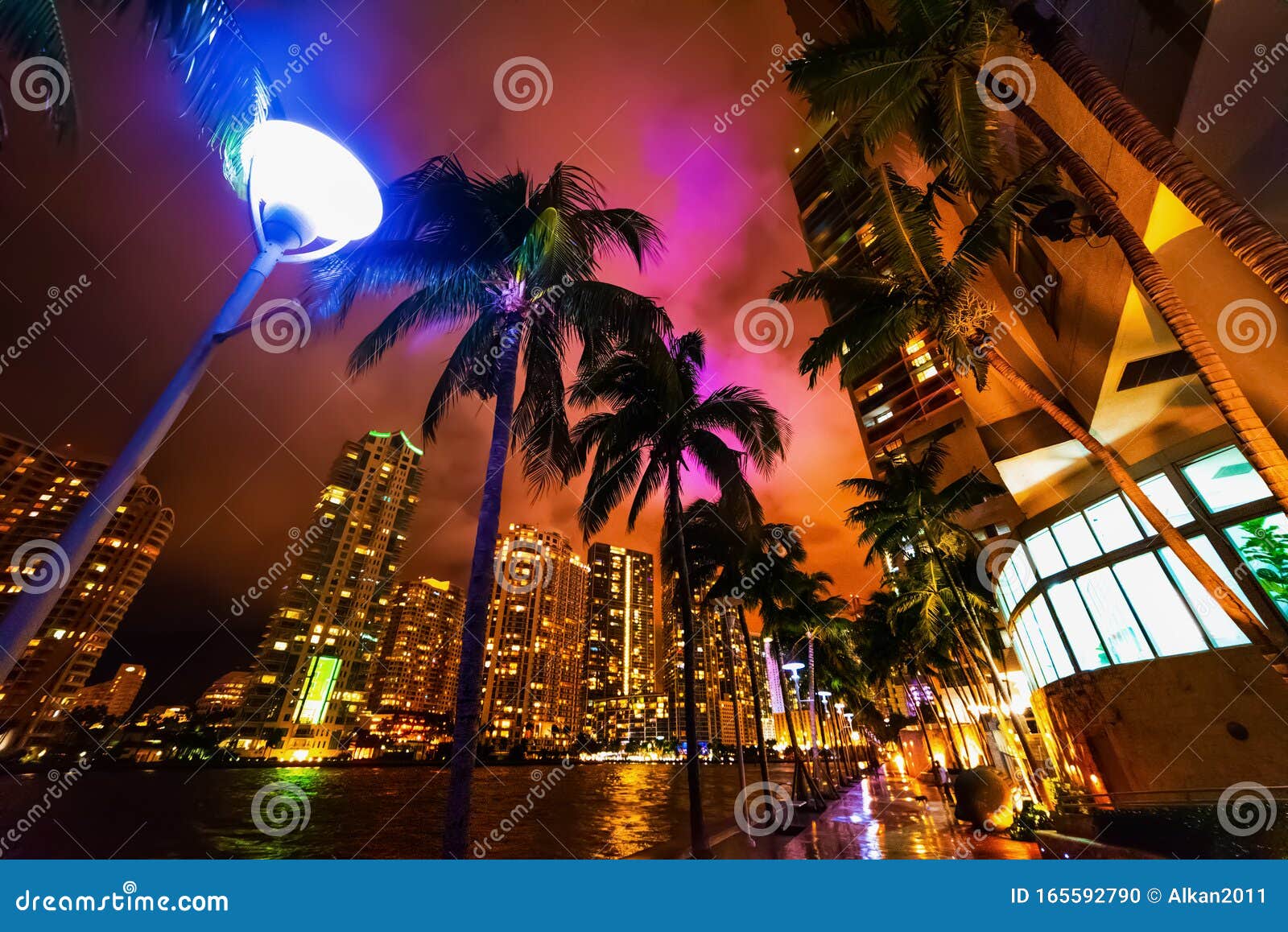 Colorful Night in Miami Riverwalk Stock Photo - Image of outdoor ...