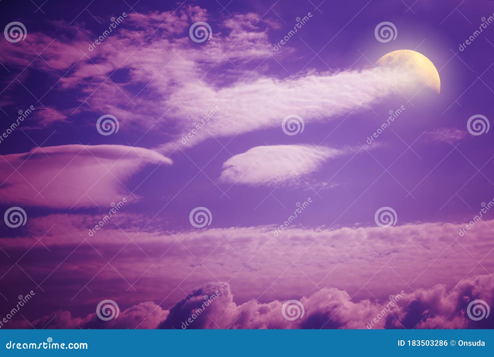 Colorful Night Sky with Moon Stock Photo - Image of pink, heaven: 183503286