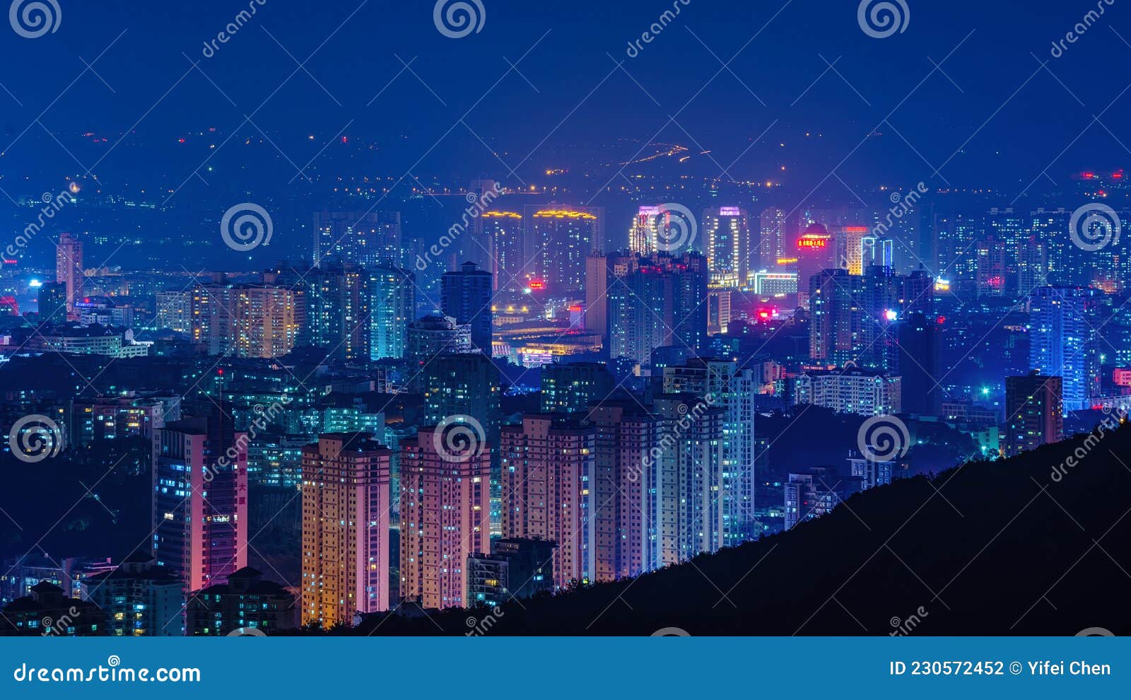 Colorful Night View of the City Stock Photo - Image of office, building ...