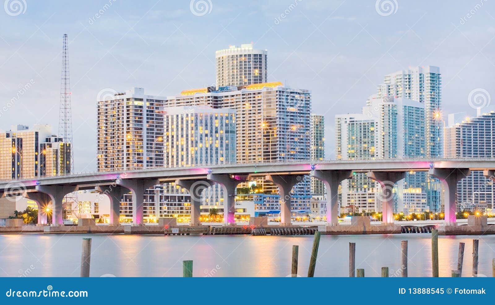 Colorful Night View of City of Miami Florida Stock Image - Image of ...