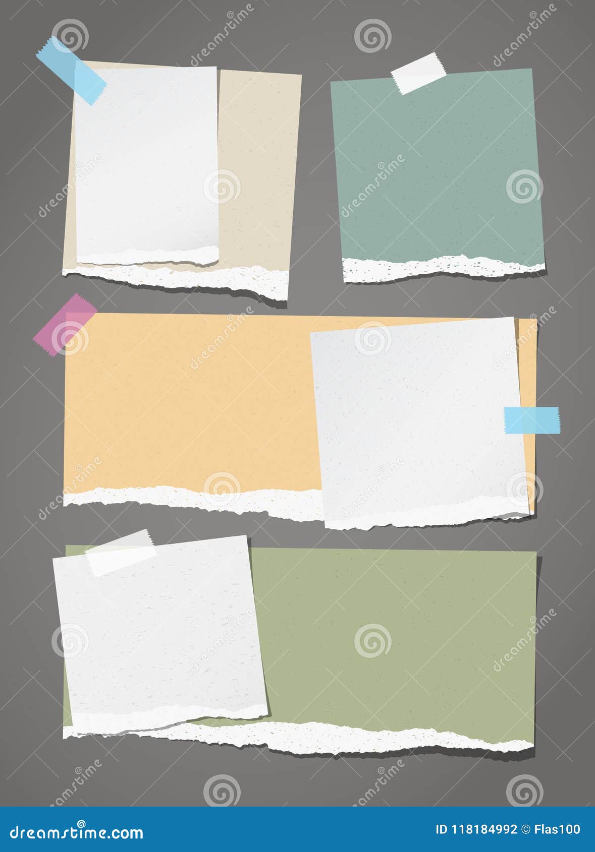 Colorful Note, Notebook Paper Pieces with Torn Edge Stuck on Dark Gray ... Colorful Note, Notebook Paper Pieces with Torn Edge Stuck on Dark Gray ...