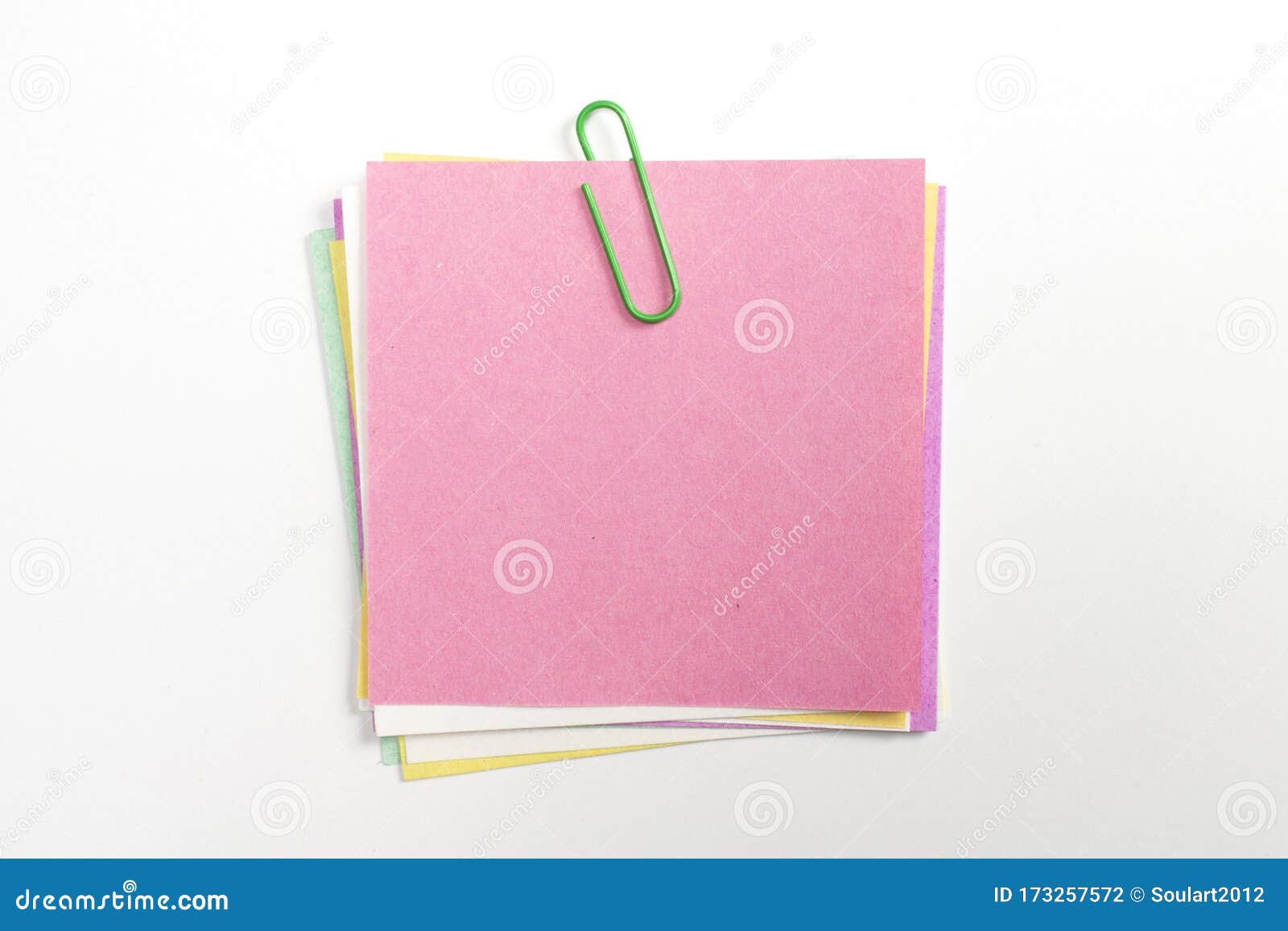 Colorful Note Paper Pin with Green Paper Clips and Isolated on White ...