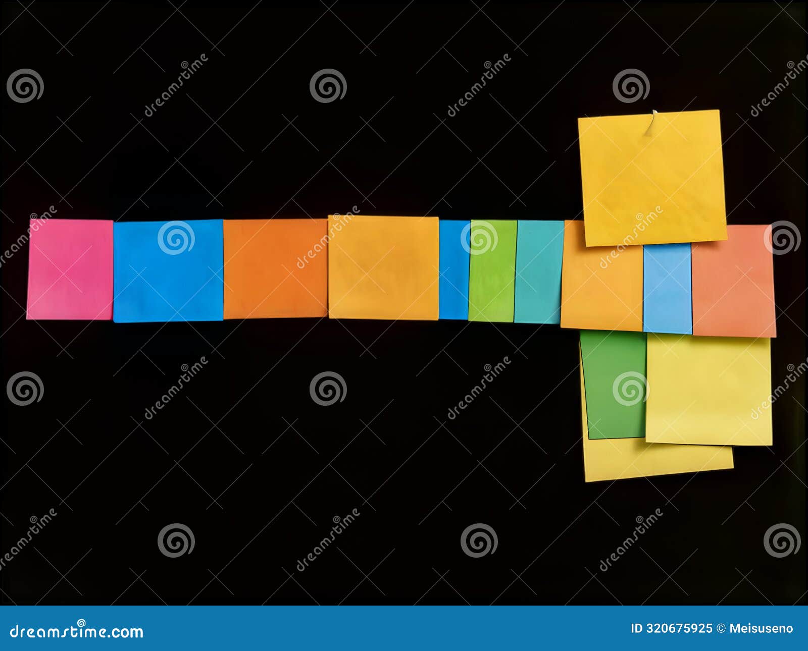 Colorful Note Paper Squares on Black Background Stock Illustration ...