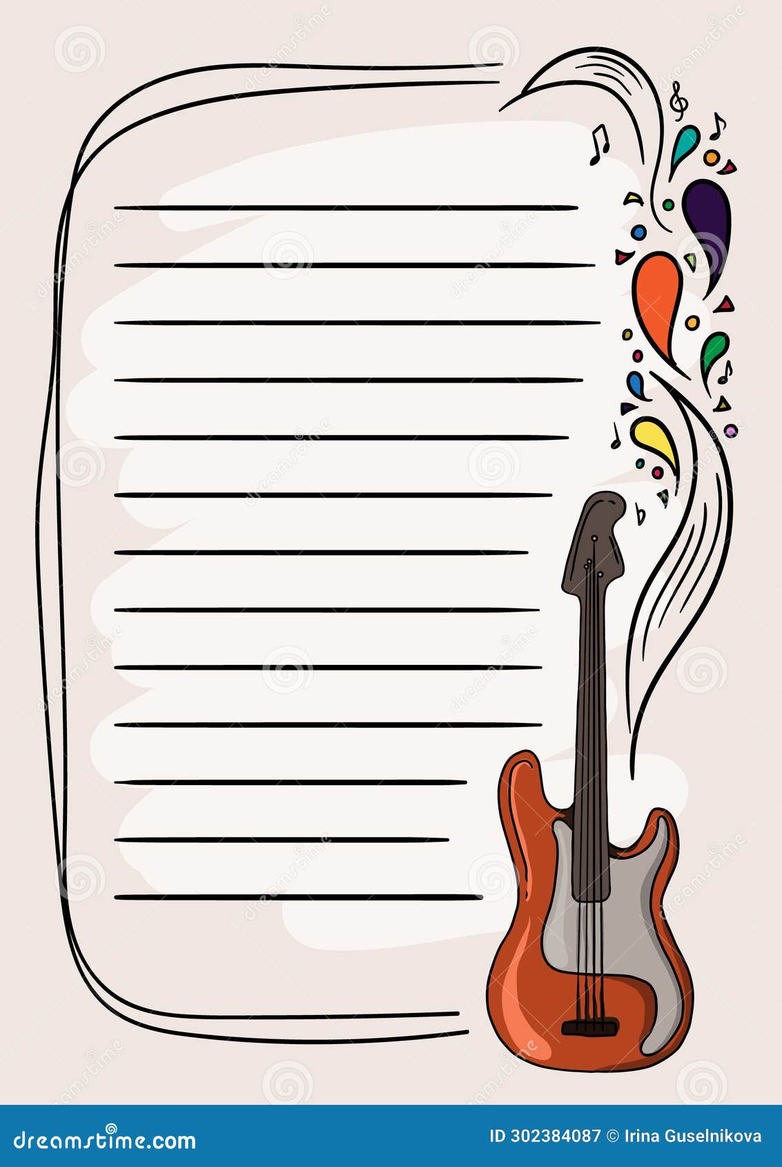 Colorful Notebook Page with Musical Elements and Notes and Bright ...