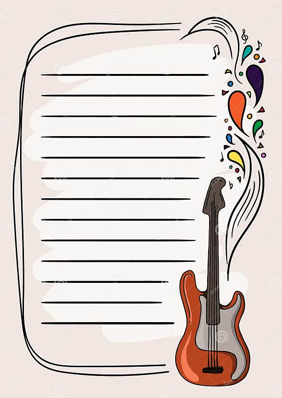 Colorful Notebook Page with Musical Elements and Notes and Bright ...