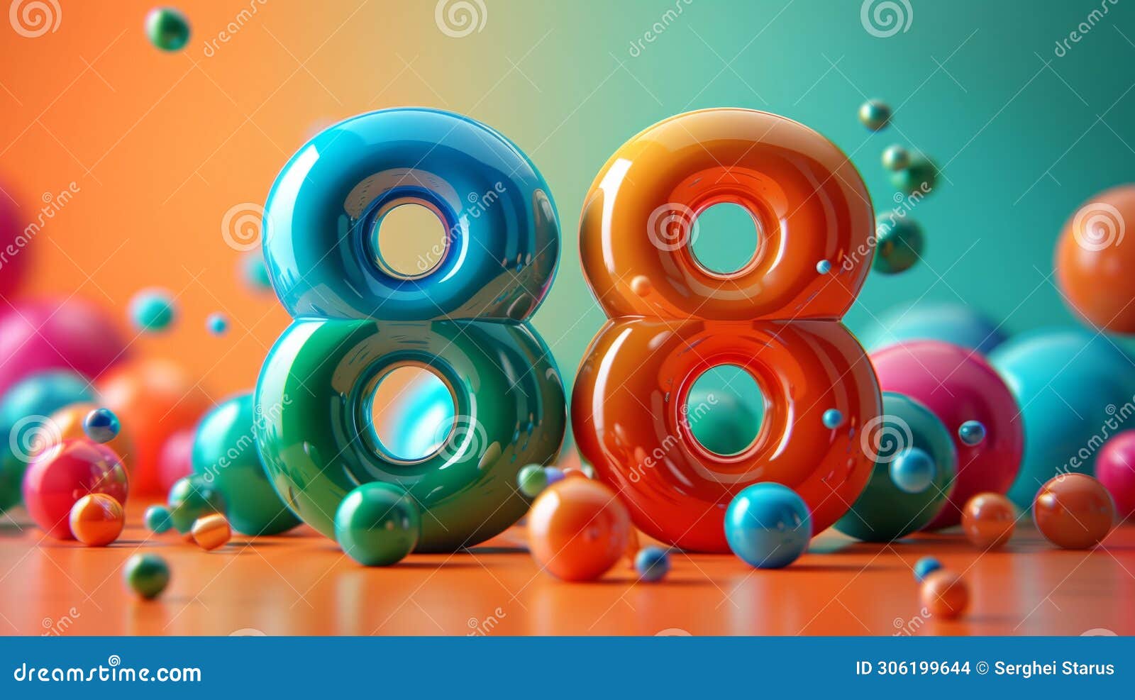 A Colorful Number Eight Surrounded by Many Colored Balls on a Table, AI ...
