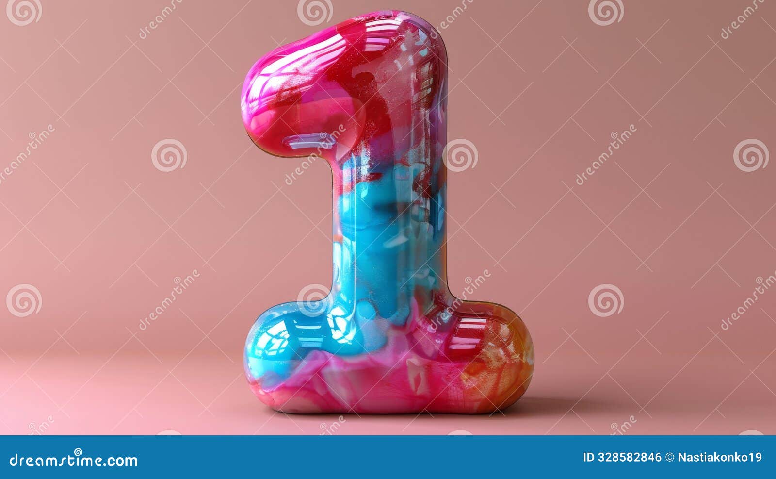 Colorful Number 1 One with Marbled Texture on Pink Background Stock ...