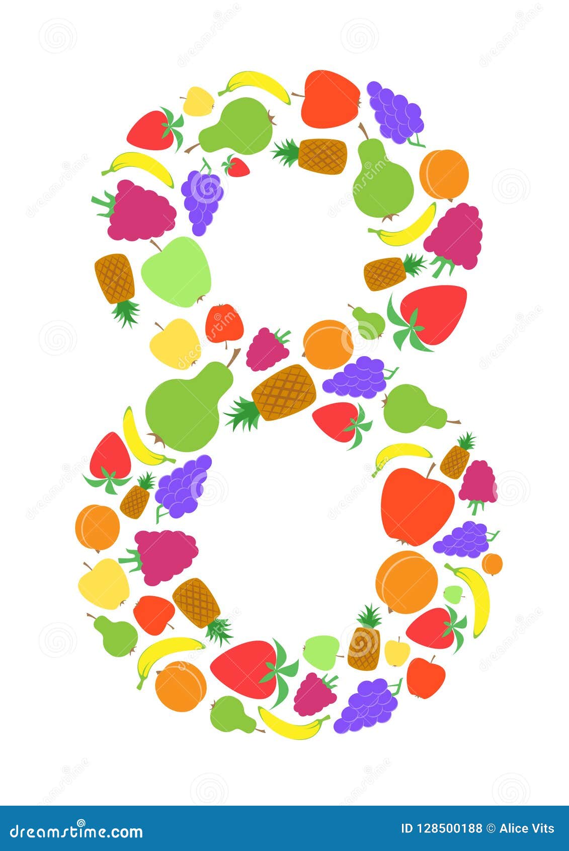 Colorful Number 8 Shaped by Flat Fruit Designs, Arial Stock ...