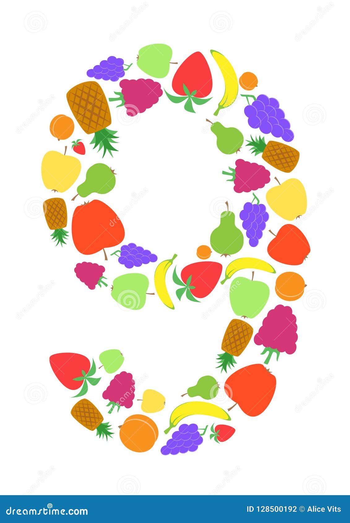 Colorful Number 9 Shaped by Flat Fruit Designs, Arial Stock ...