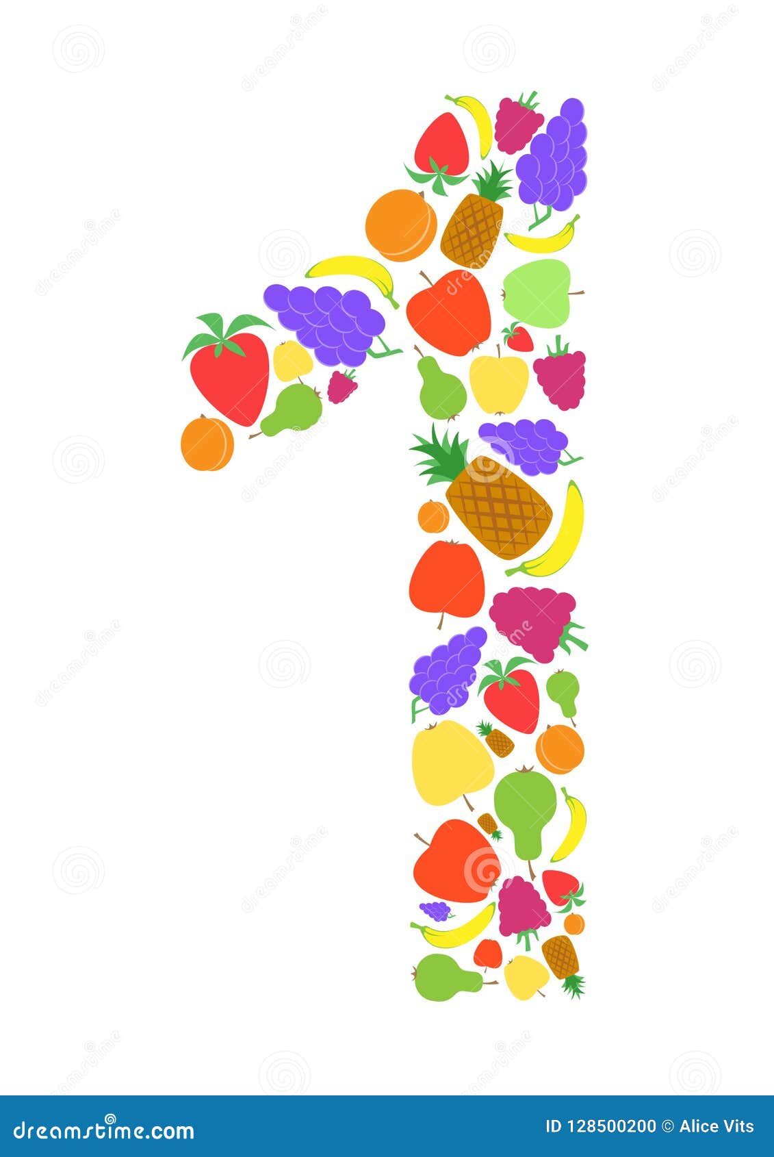 Colorful Number 1 Shaped by Flat Fruit Designs, Arial Stock ...