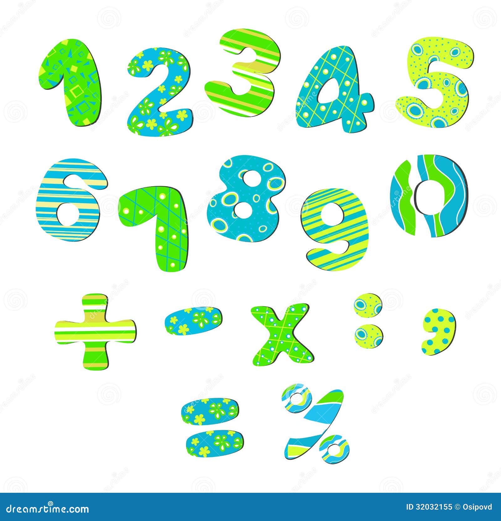 Colorful Numbers for Children Bright Green Blue Stock Vector ...