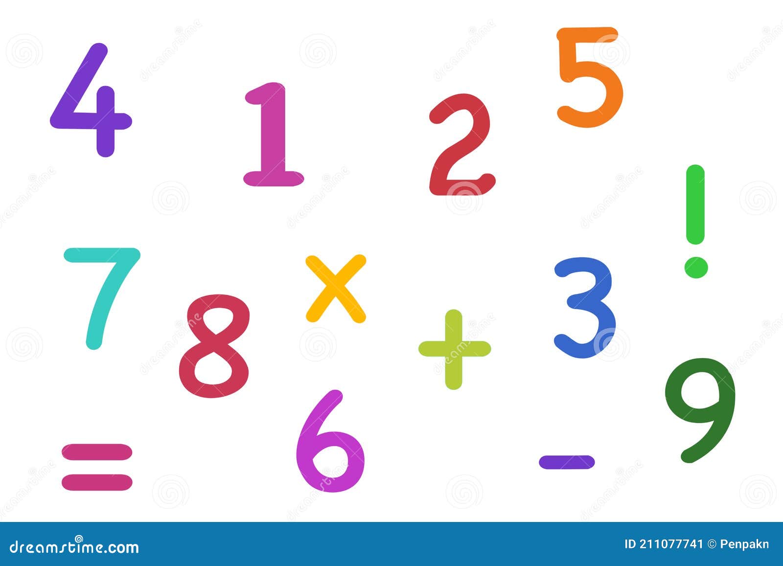 Colorful Numbers Pattern Symbol Math on White Background Stock ...