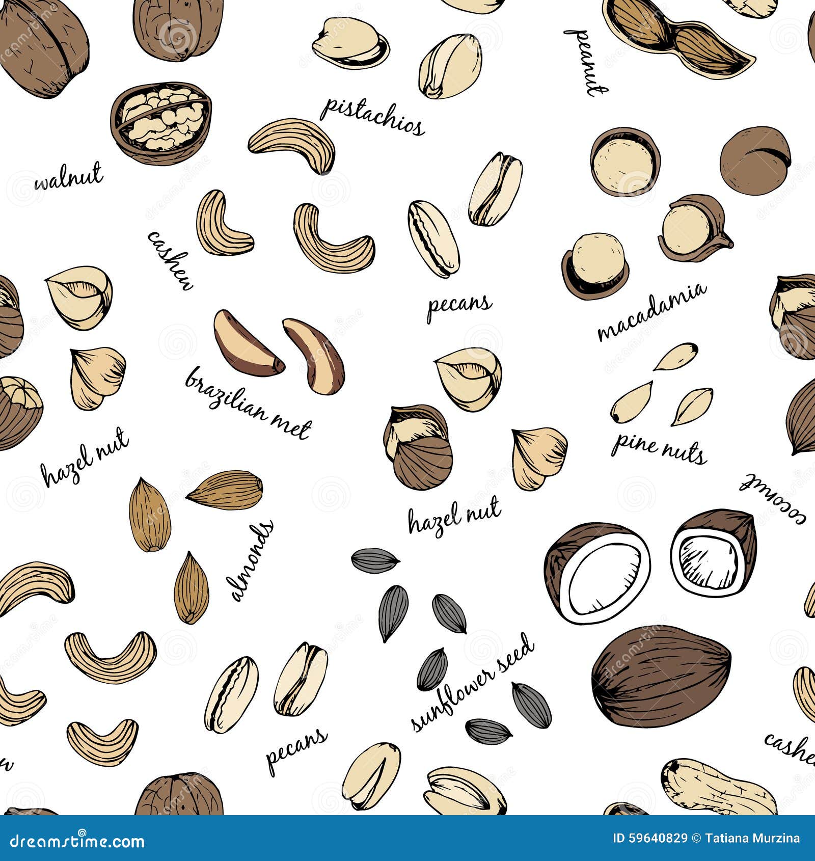 Colorful Nuts Set Seamless Pattern Stock Vector - Illustration of ...