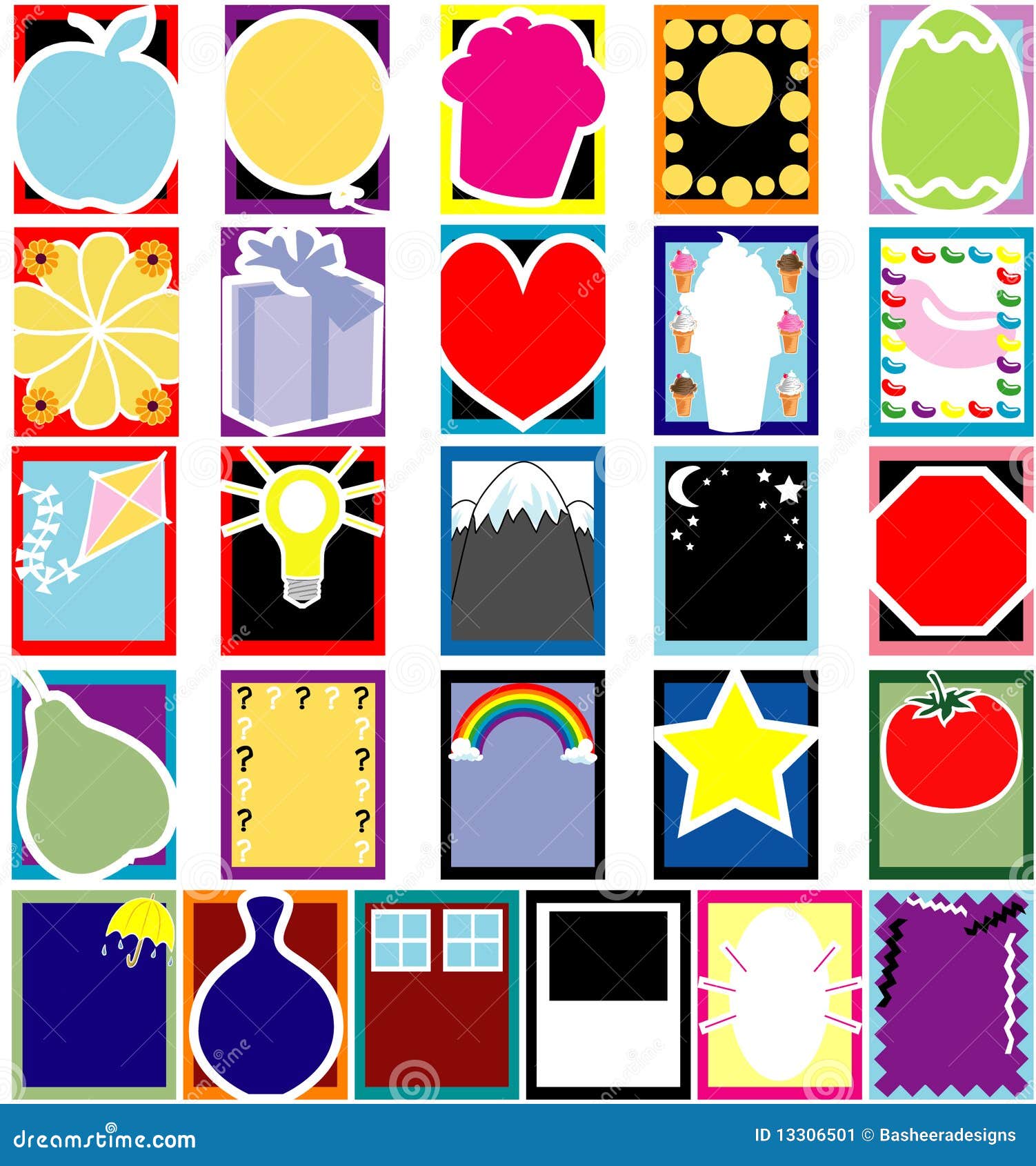 Colorful Object Silhouette Cards Cartoon Vector | CartoonDealer.com ...