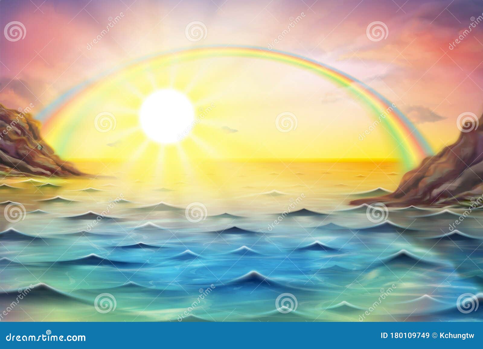 Colorful Ocean Beach Sunrise Stock Vector - Illustration of rainbow ...