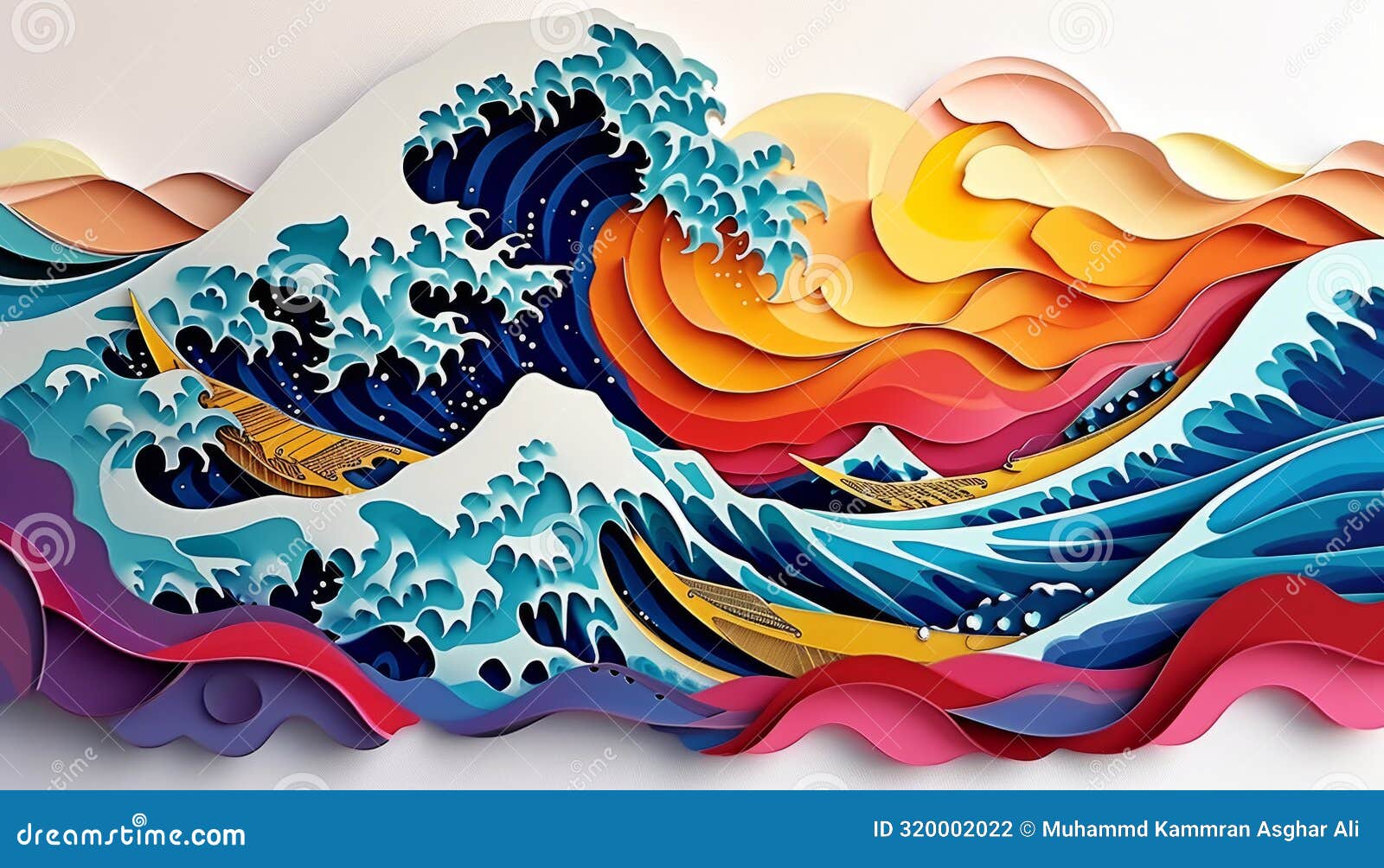 Colorful Ocean Wave Paper Cut Stock Illustration - Illustration of ...
