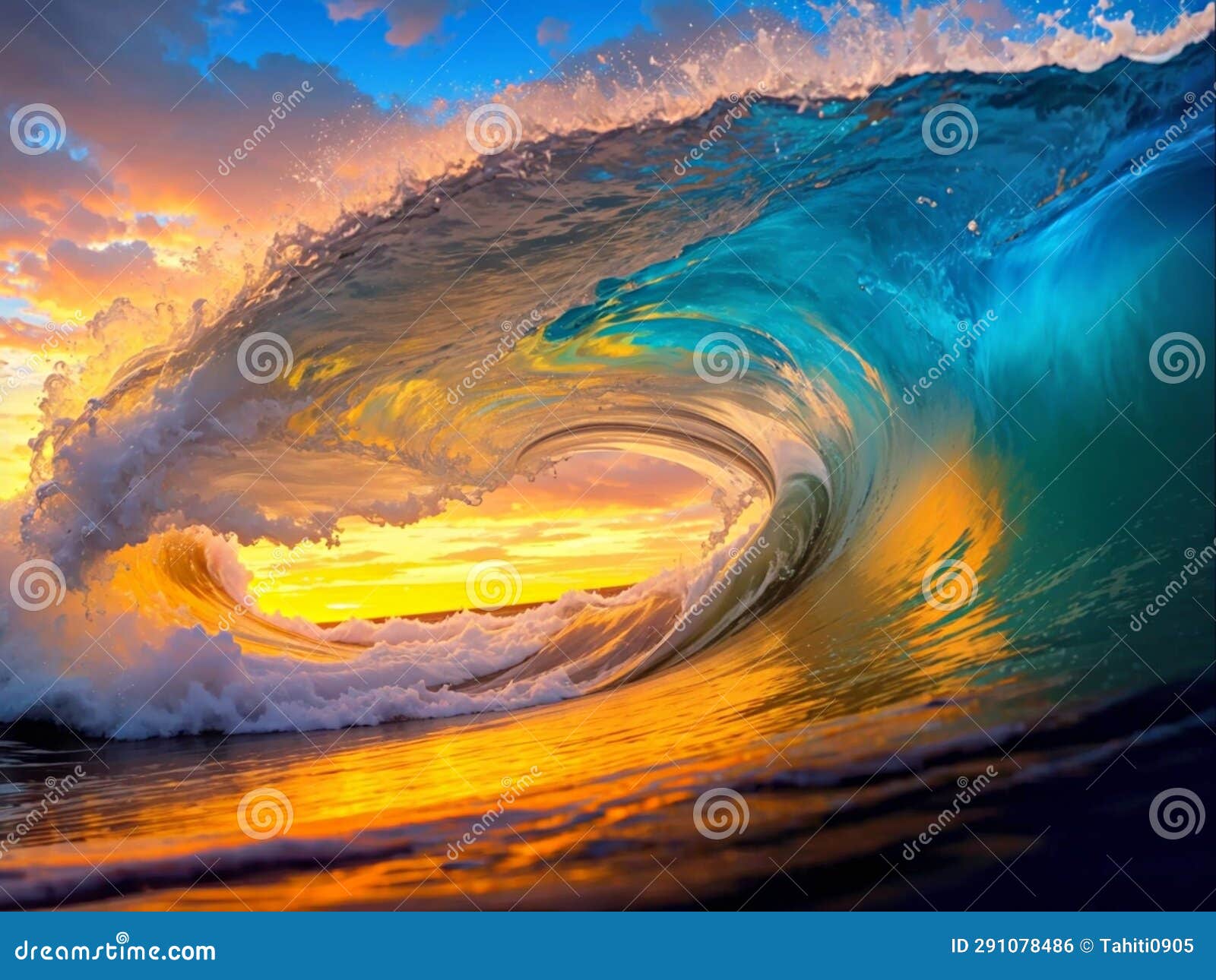 Colorful Ocean Wave for Surfing at Sunset Stock Photo - Image of ...