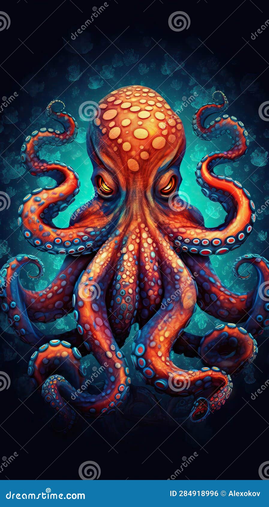 Colorful Octopus on Dark Background AI Generated Stock Illustration ...
