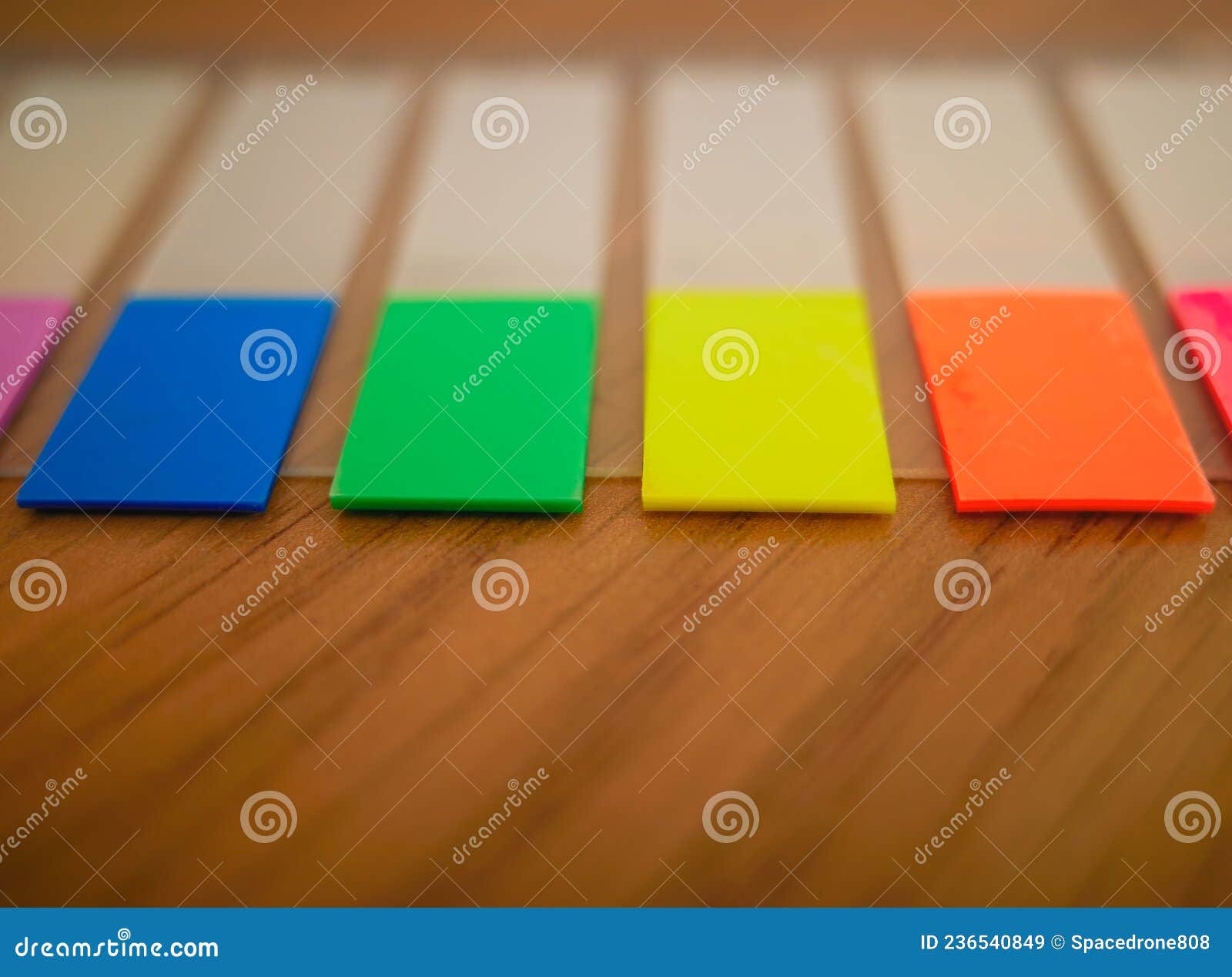 Colorful Office Stickers on Wooden Table Backdrop Stock Image - Image ...