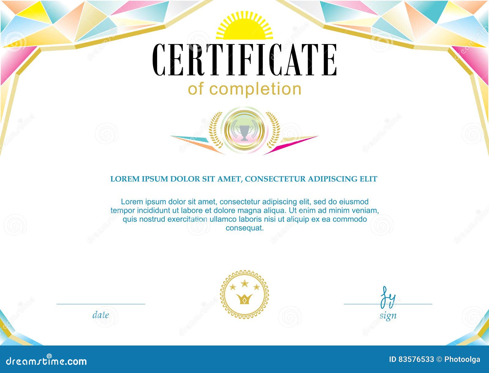 Colorful Official Certificate. Multicolored Triangle Background Stock ...