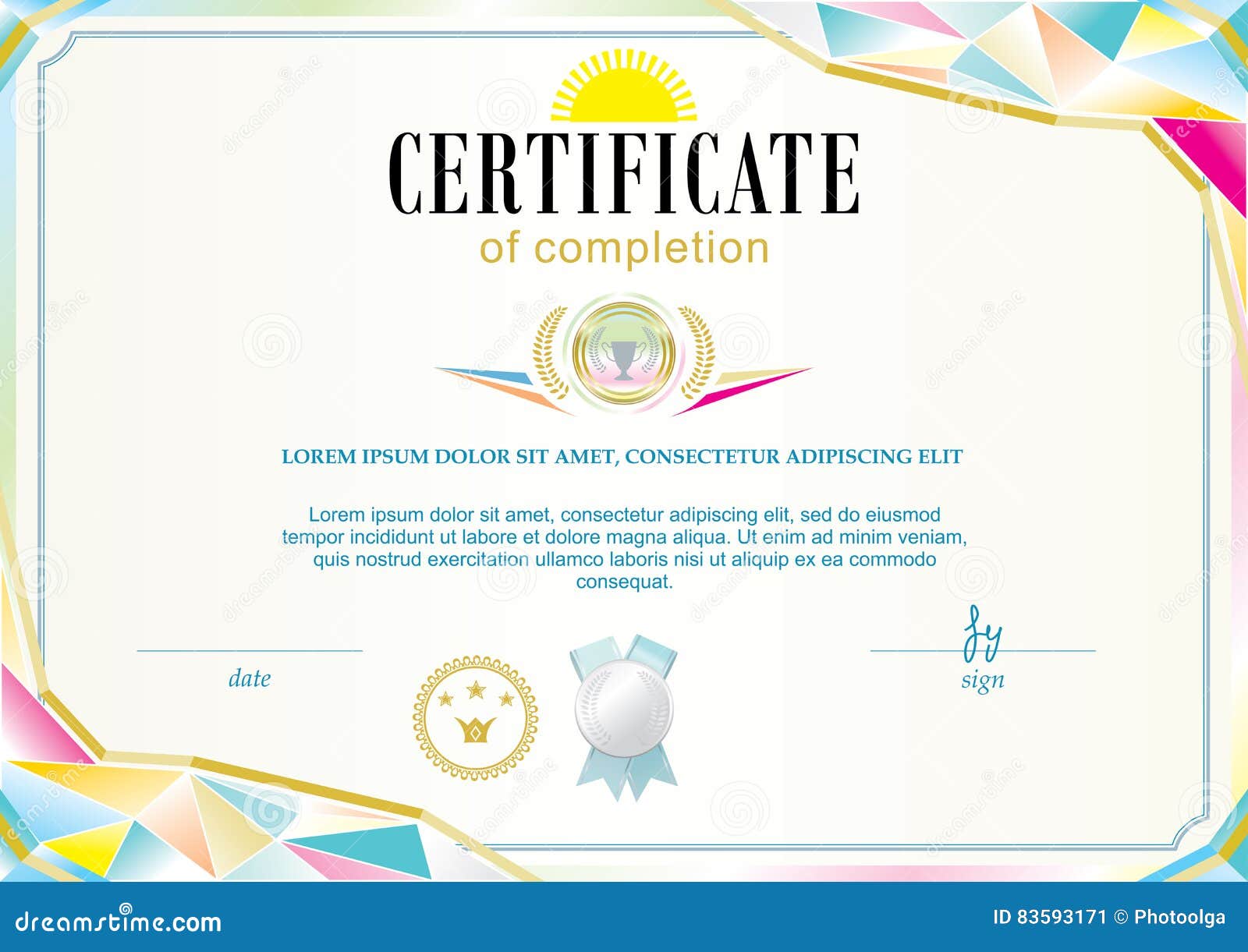 Colorful Official Certificate. Multicolored Triangle Background Stock ...