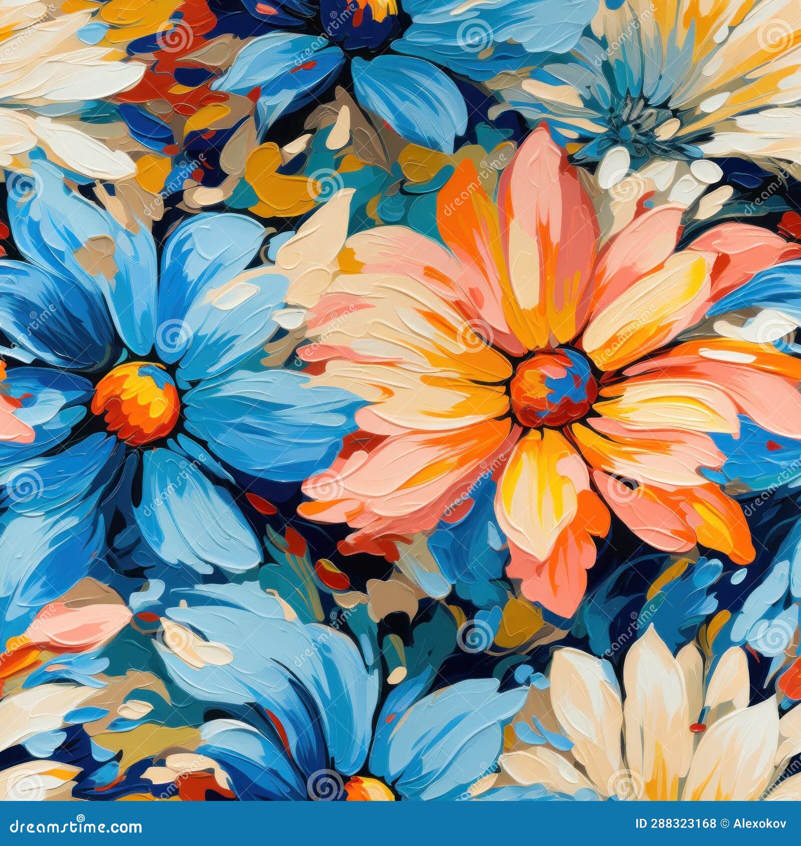 Colorful Oil Paint Flowers Pattern Tile AI Generated Stock Illustration ...