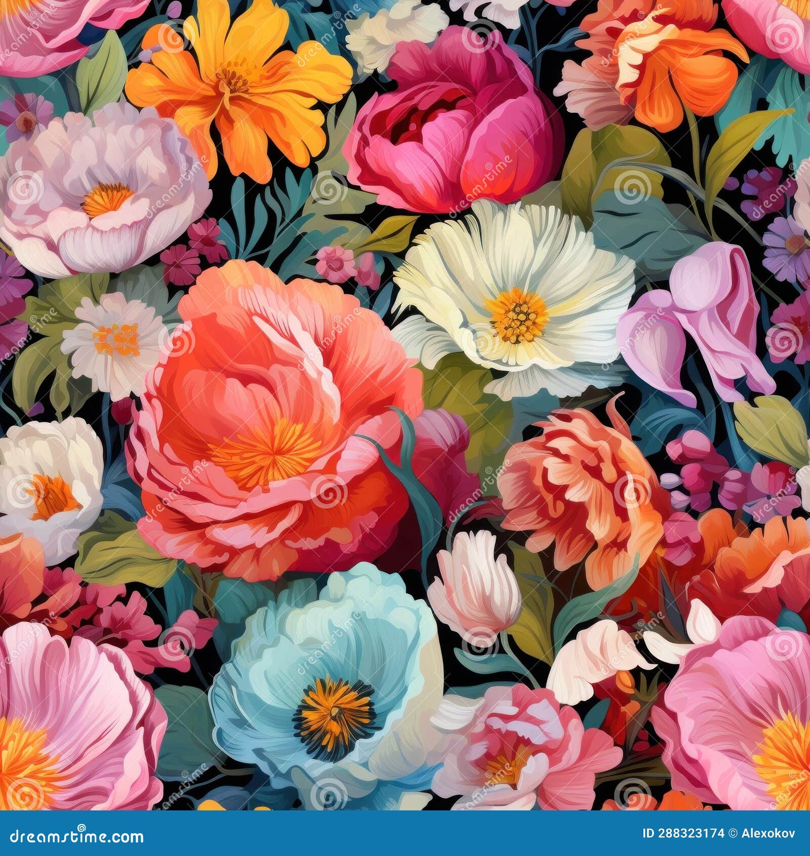 Colorful Oil Paint Flowers Pattern Tile AI Generated Stock Illustration - Illustration of paint ...