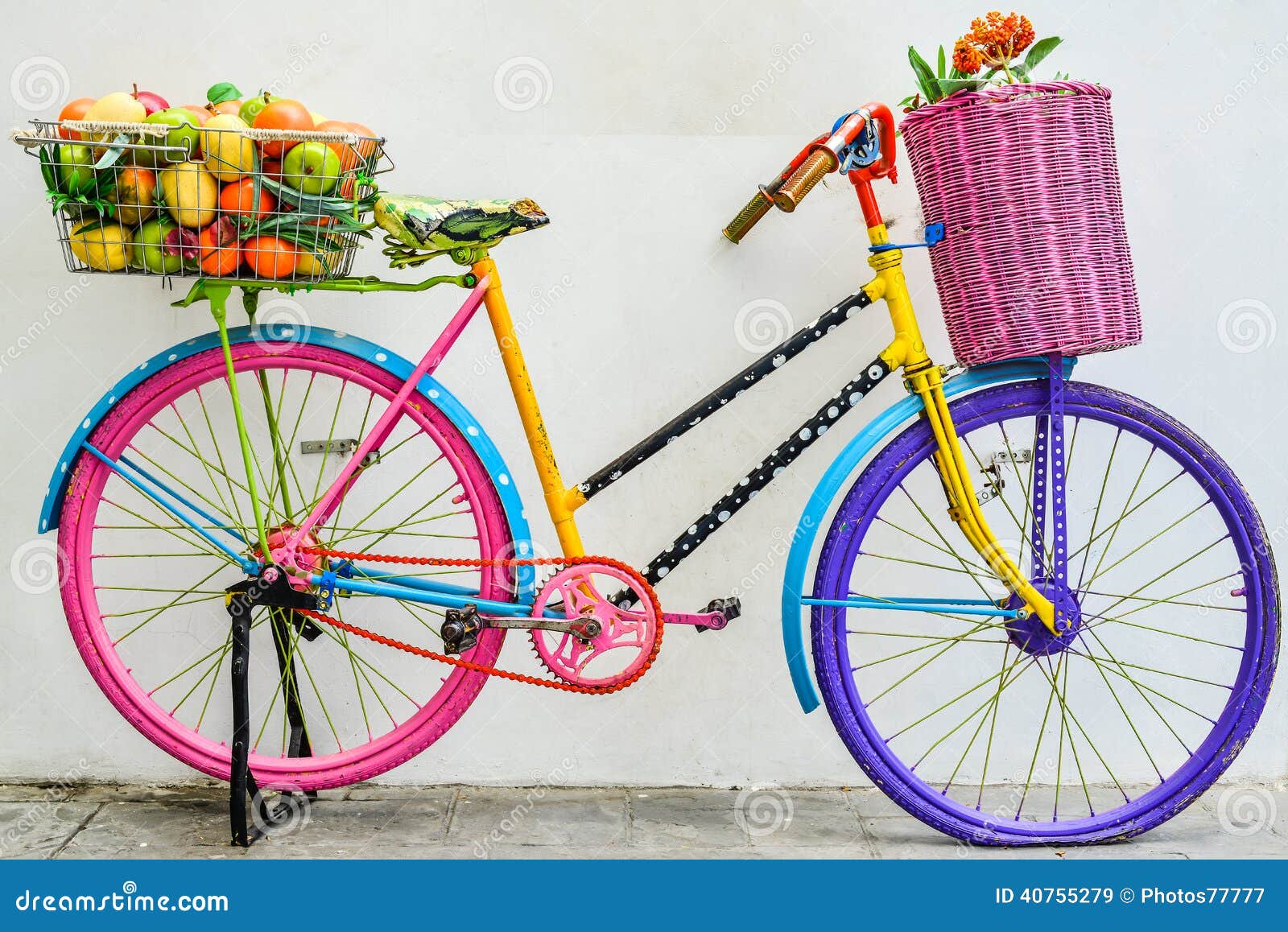 The colorful old bicycle stock image. Image of decor - 40755279