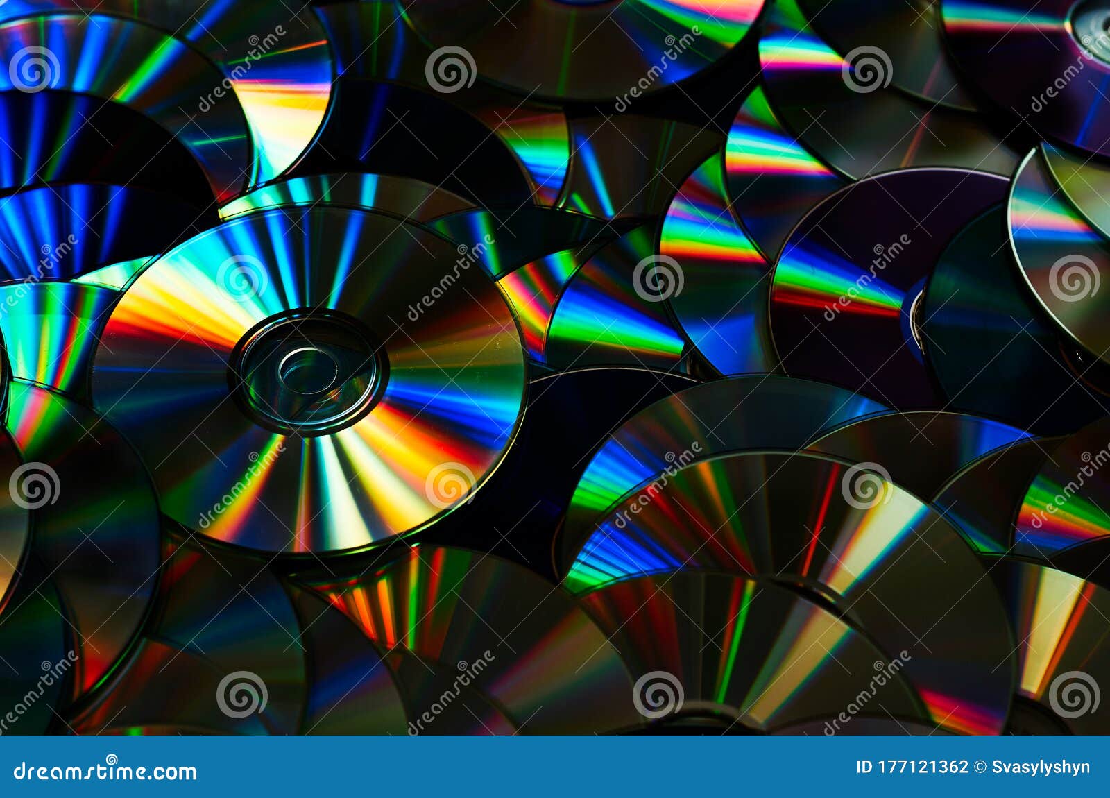 Colorful Old CD DVD Optical Disk Storage Medium with Dust. Dark Image ...