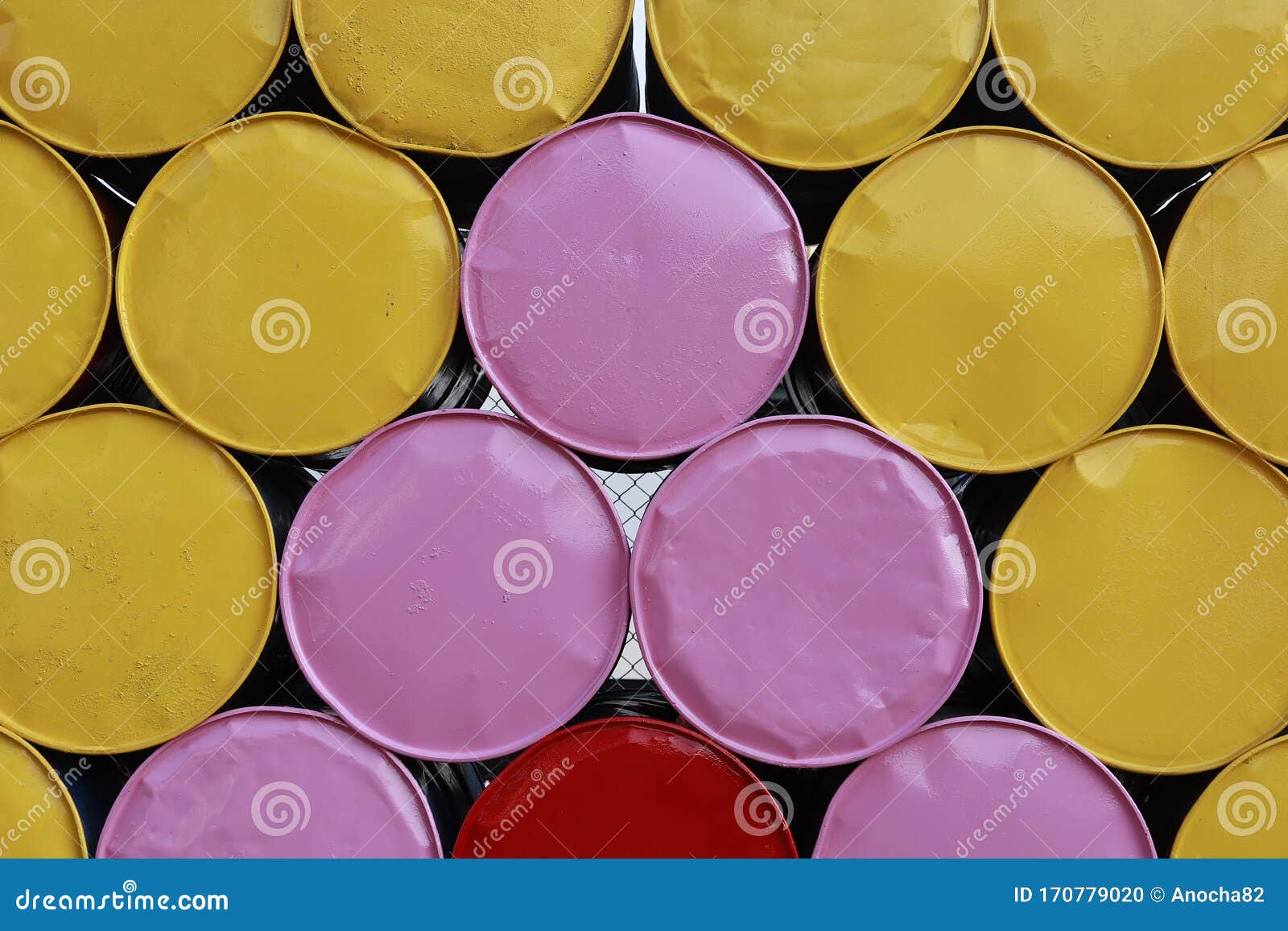 Colorful of old gas tanks. stock photo. Image of barrel - 170779020