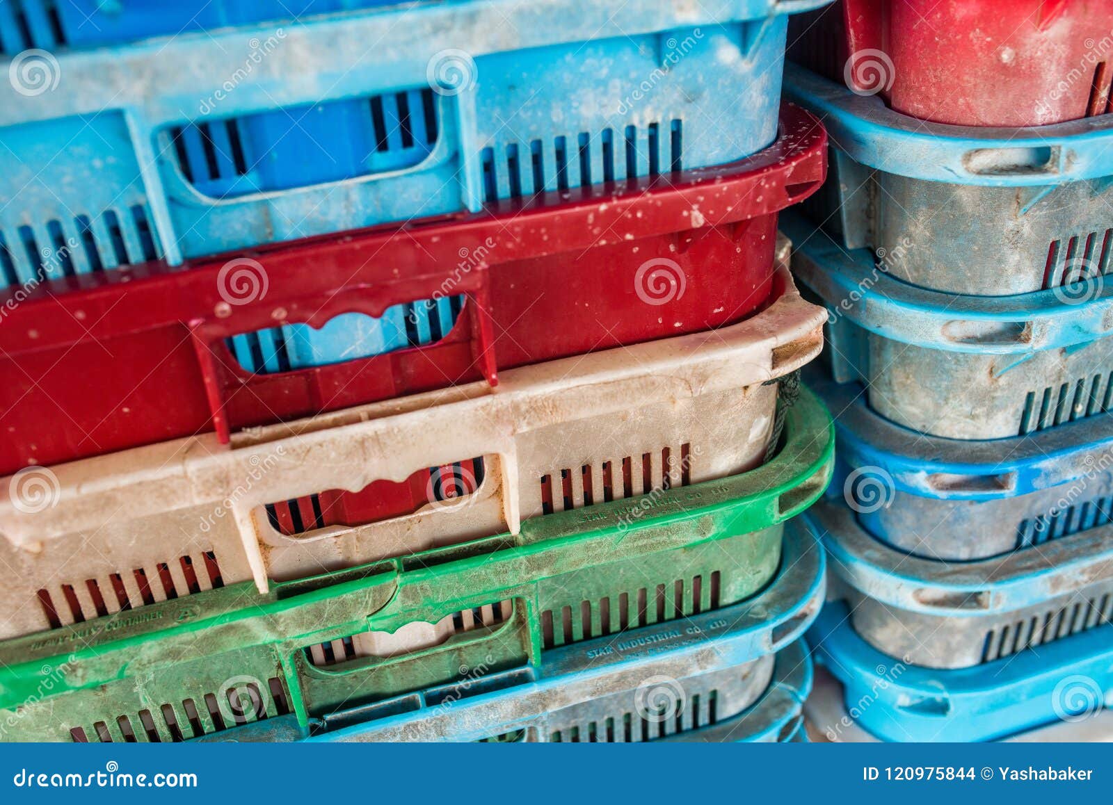 Colorful Old Plastic Crates for Fish Stock Photo - Image of marine ...
